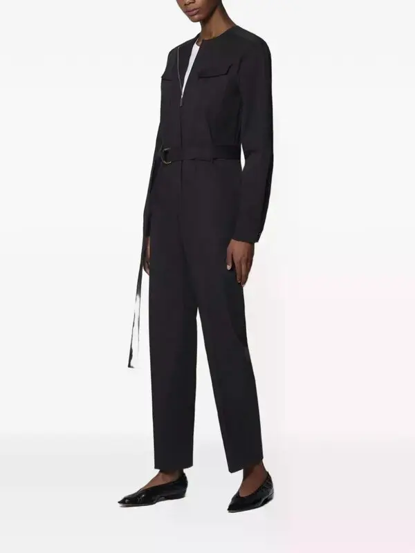 Another Tomorrow Belted Collarless Jumpsuit - Black