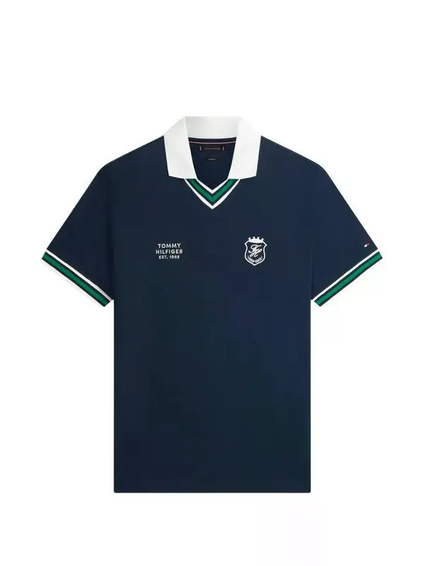 Tommy Hilfiger Logo-print V-neck Polo Shirt - Blue