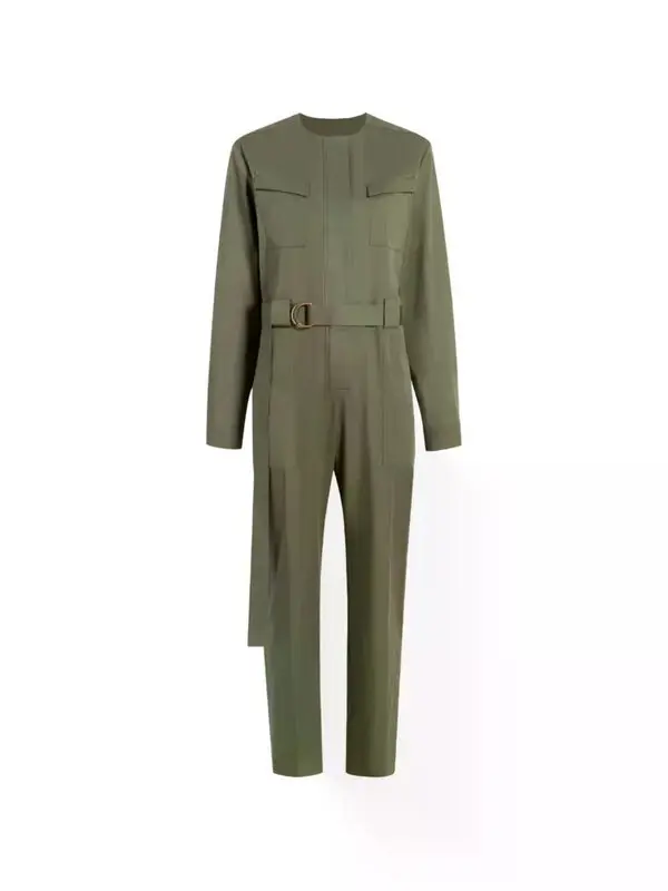 Another Tomorrow Belted Collarless Jumpsuit - Green