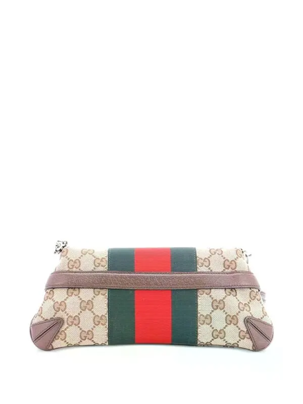 Gucci Horsebit Nm Web Chain Clutch Gg Canvas Small Shoulder Bag - Brown