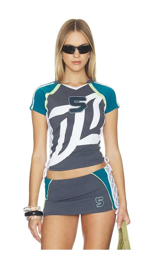 JADED LONDON Lace Up Football Baby Tee - Multi