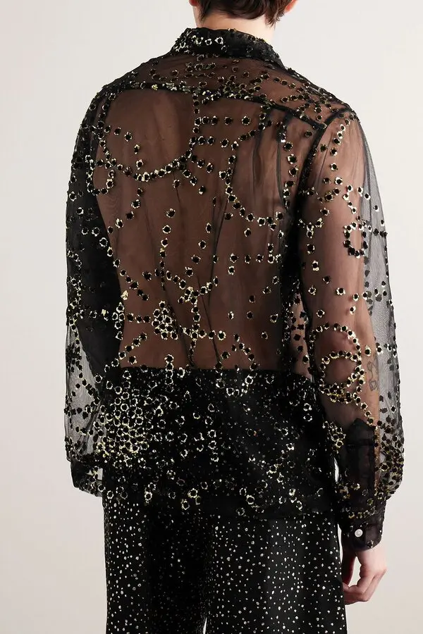 BODE Metallic Appliquéd Tulle Shirt
