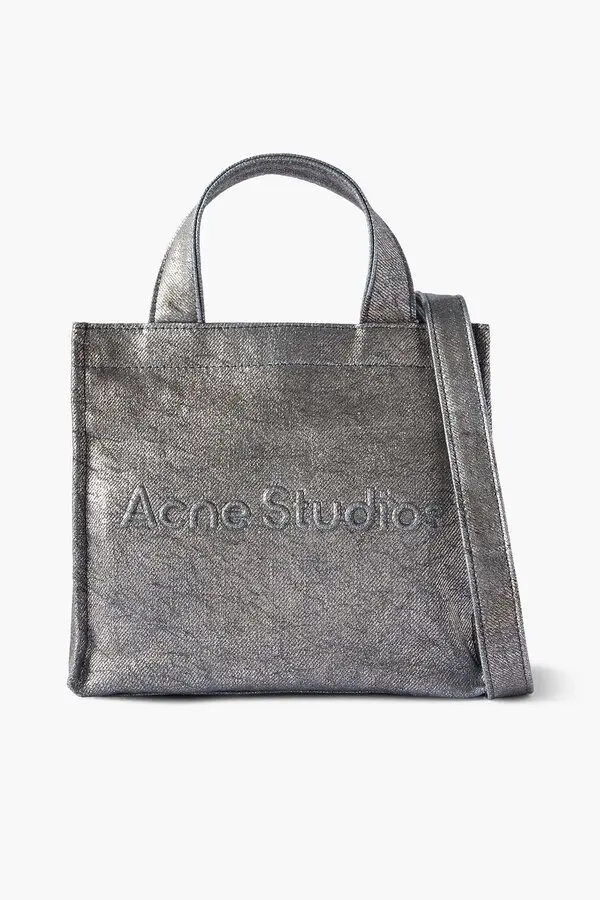 Acne Studios Logoembossed Metallic Denim Tote Bag - Silver