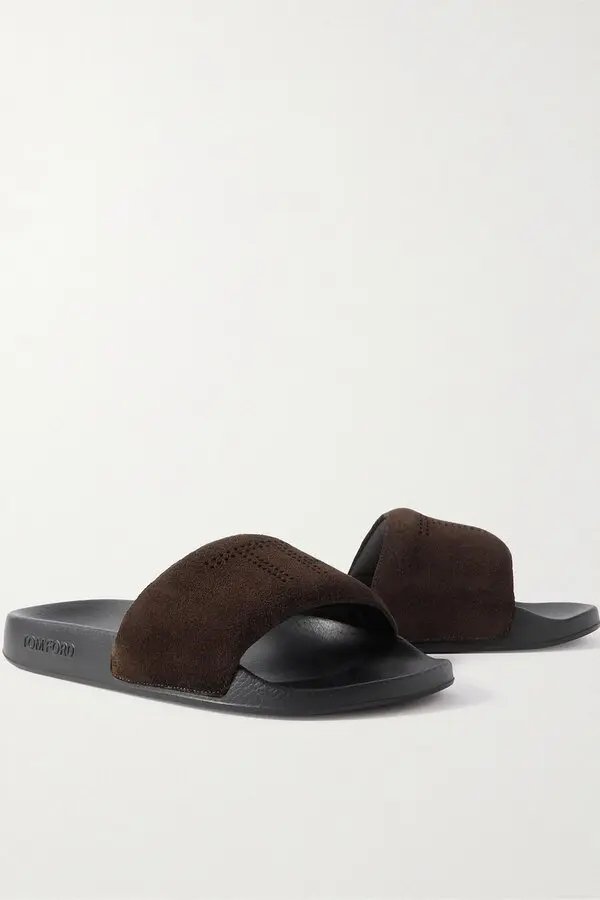 TOM FORD Ricky Logoperforated Suede Slides