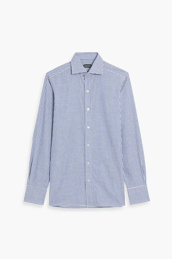 TOM FORD Gingham Cottonpoplin Shirt - Blue