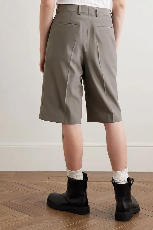 Dries Van Noten Straightleg Pleated Wool Bermuda Shorts