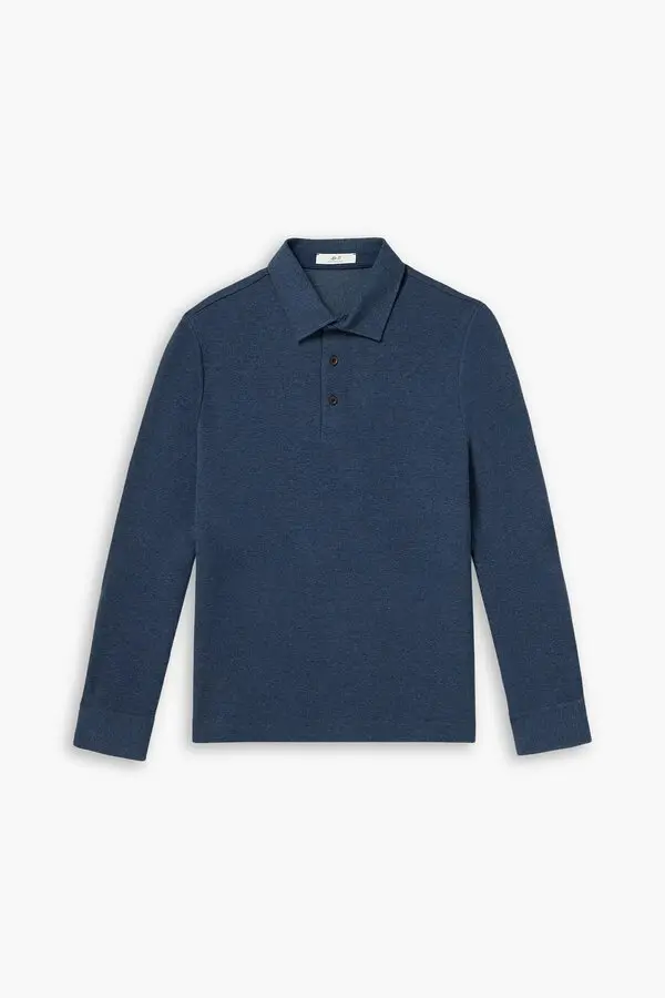 Mr P. Ribbed Cottonblend Polo Shirt - Navy
