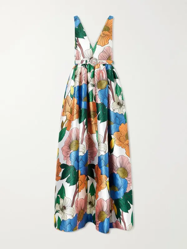Borgo De Nor Isabella Belted Floral-print Taffeta Maxi Dress - Multi