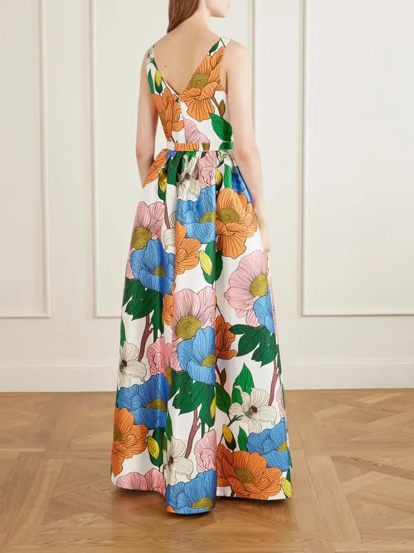 Borgo De Nor Isabella Belted Floral-print Taffeta Maxi Dress