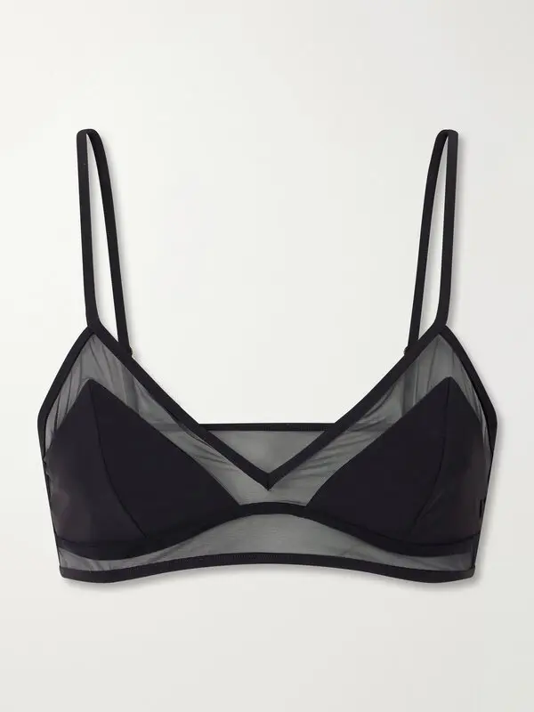 Kiki De Montparnasse Peep Show Mesh-trimmed Bikini Top - Black