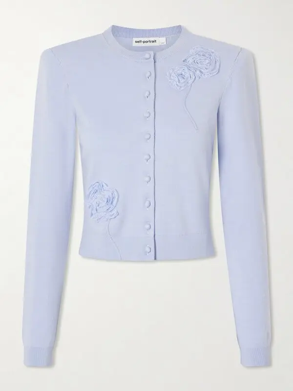 SELF-PORTRAIT Appliquéd Knitted Cardigan