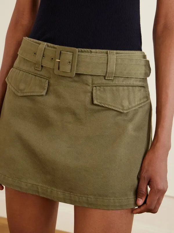 SELF-PORTRAIT Belted Denim Mini Skirt