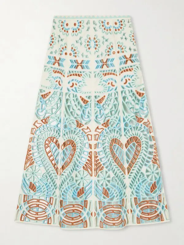 EMPORIO SIRENUSE Rita Brisé Mare Broderie Anglaise Cotton Midi Skirt - Neutrals