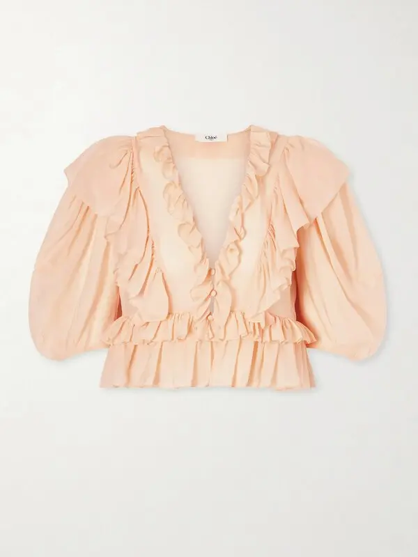 Chloé Ruffled Silk-charmeuse Blouse - Orange