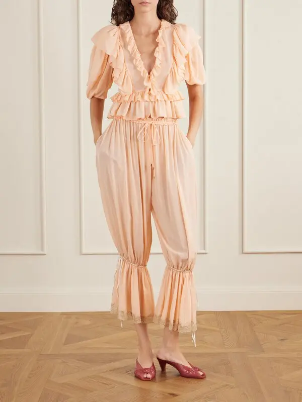 Chloé Ruffled Silk-charmeuse Blouse - Orange