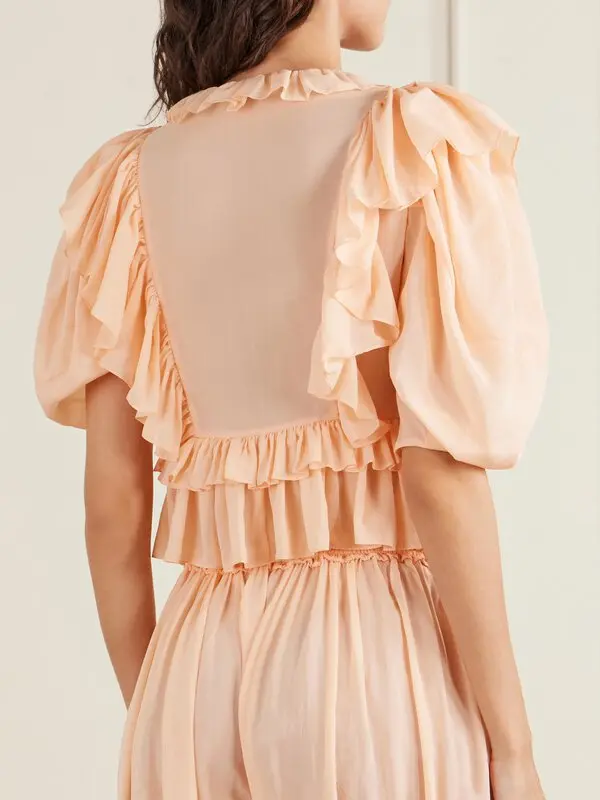 Chloé Ruffled Silk-charmeuse Blouse - Orange