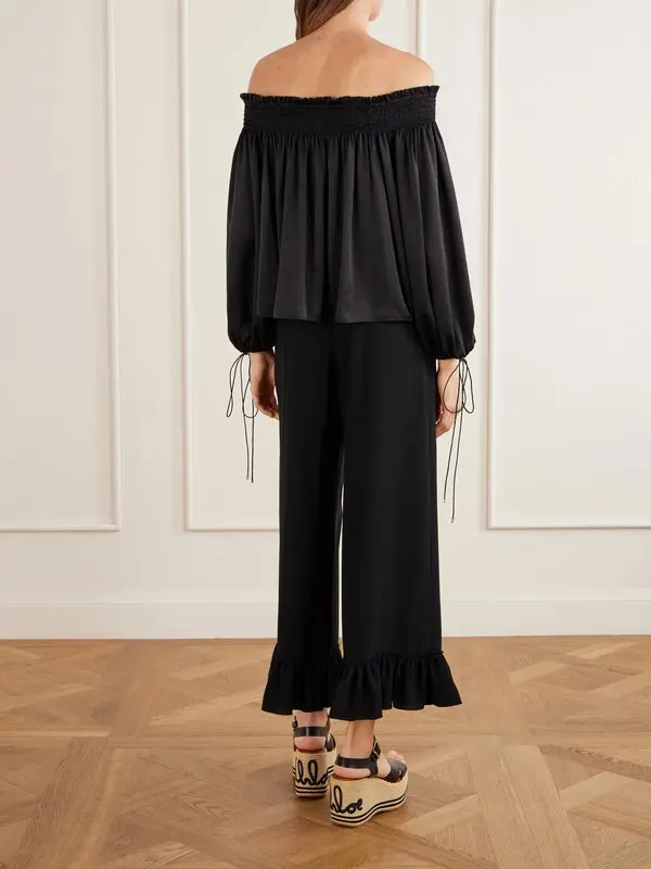 Chloé Off-the-shoulder Gathered Silk-satin Blouse