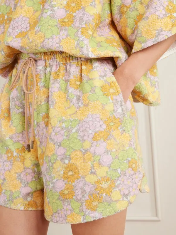 Chloé Floral-print Cotton-terry Shorts