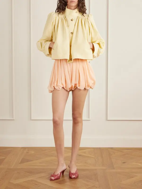 Chloé Pleated Silk-charmeuse Shorts - Orange