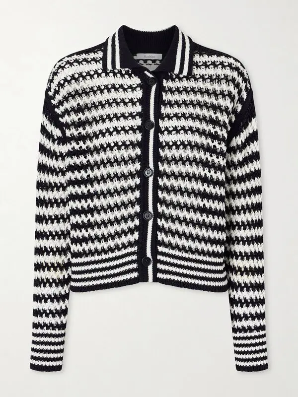 Max Mara Striped Crocheted Cotton Cardigan