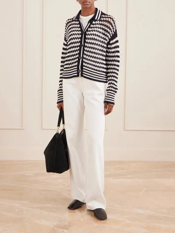 Max Mara Striped Crocheted Cotton Cardigan