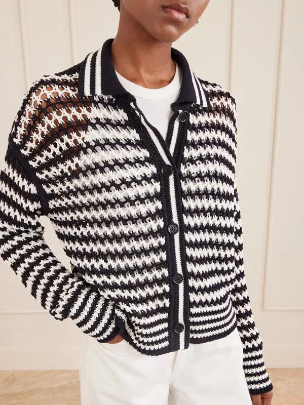 Max Mara Striped Crocheted Cotton Cardigan