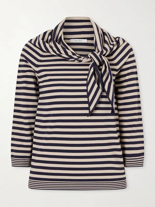 Max Mara Striped Jersey Sweater With Neckline Ties - Black