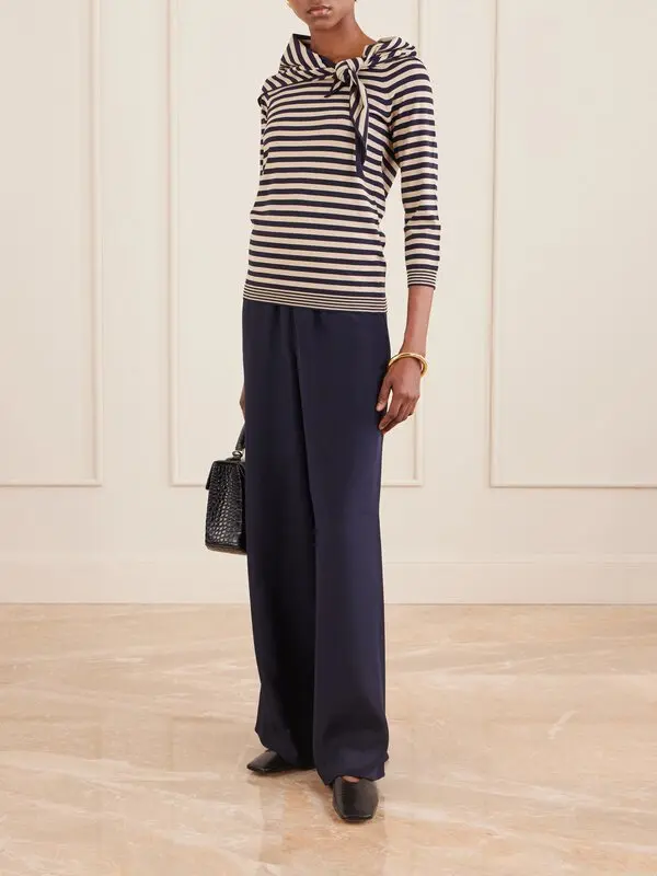 Max Mara Striped Jersey Sweater With Neckline Ties - Black