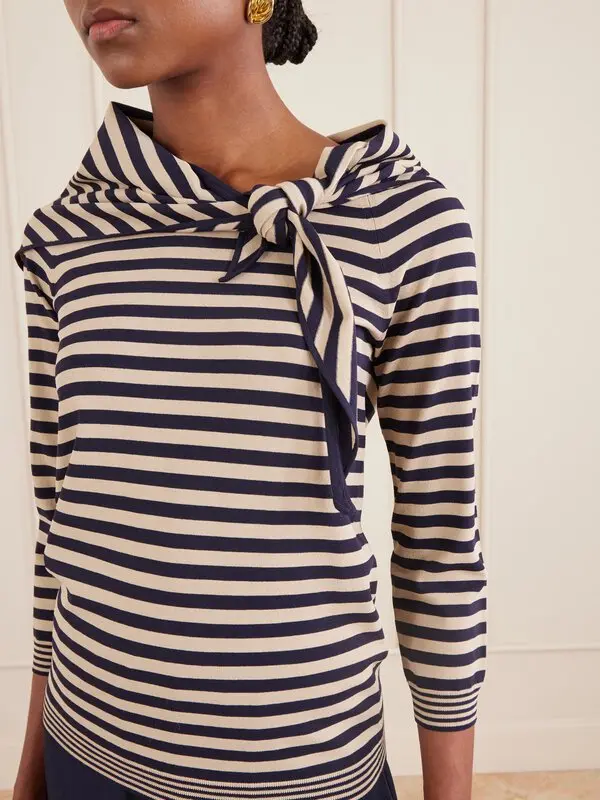 Max Mara Striped Jersey Sweater With Neckline Ties - Black