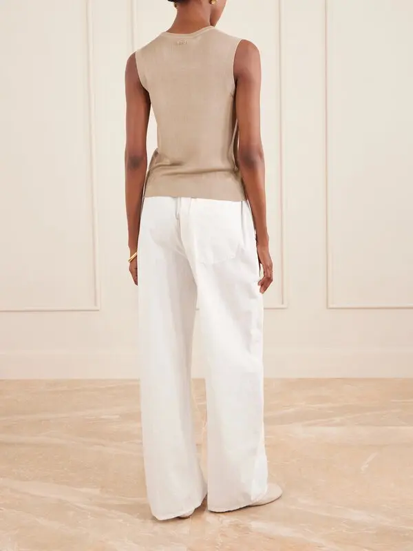 Max Mara Silk-blend Ribbed Trim Tank Top - Gray