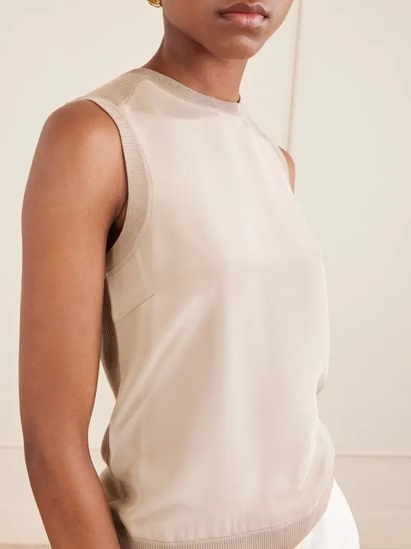 Max Mara Silk-blend Ribbed Trim Tank Top - Gray
