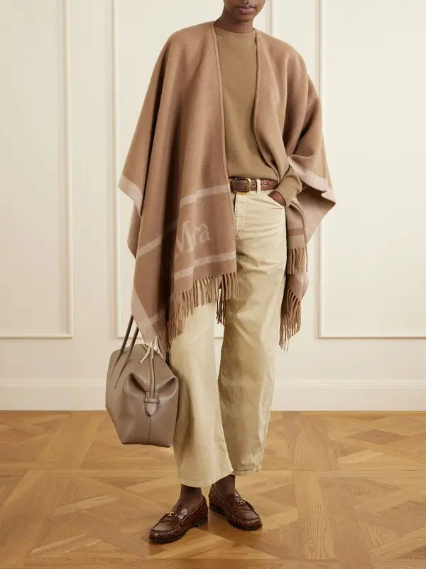 Max Mara Fringed Wool-jacquard Cape