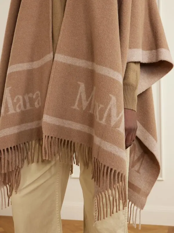 Max Mara Fringed Wool-jacquard Cape