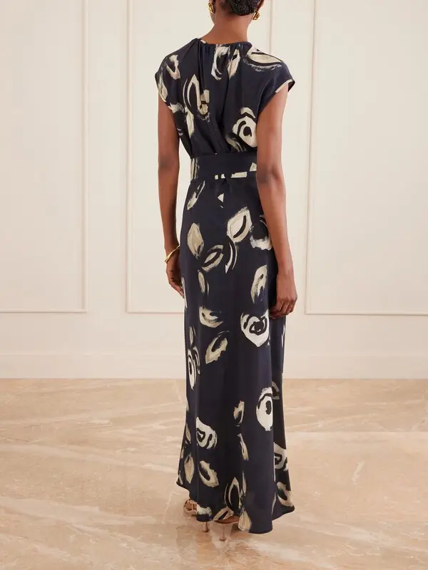 Max Mara Tie-detailed Floral Silk Chiffon Maxi Dress