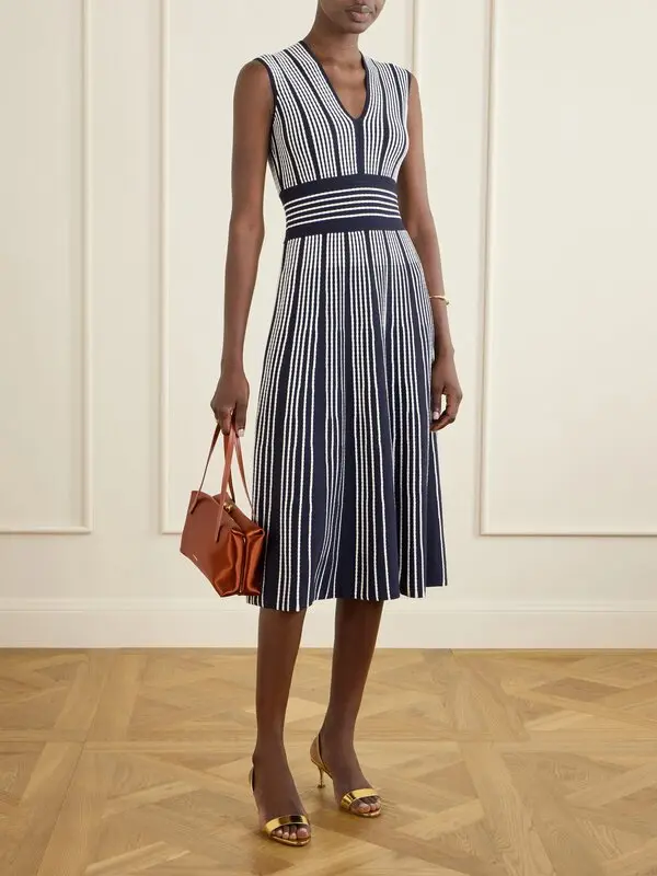 Max Mara Striped Knitted V-neck Dress - Black