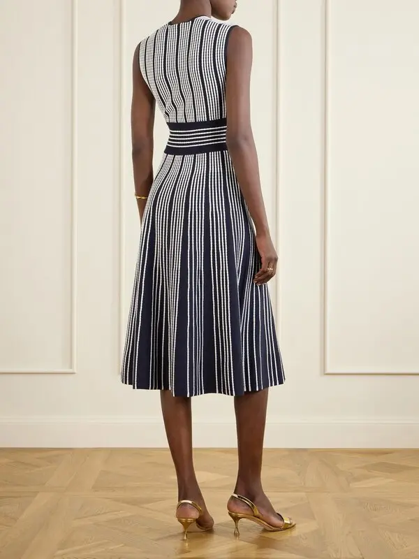 Max Mara Striped Knitted V-neck Dress - Black