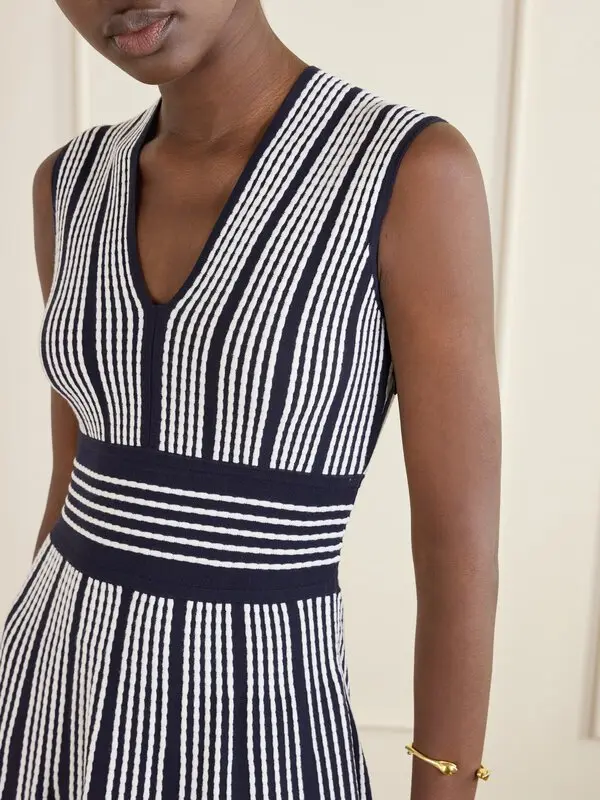 Max Mara Striped Knitted V-neck Dress - Black