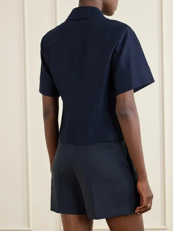 Max Mara Paneled Cotton-piqué Shirt With Gold-tone Buttons