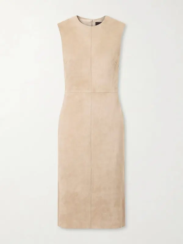 Stouls Eva Paneled Suede Midi Dress - Neutrals