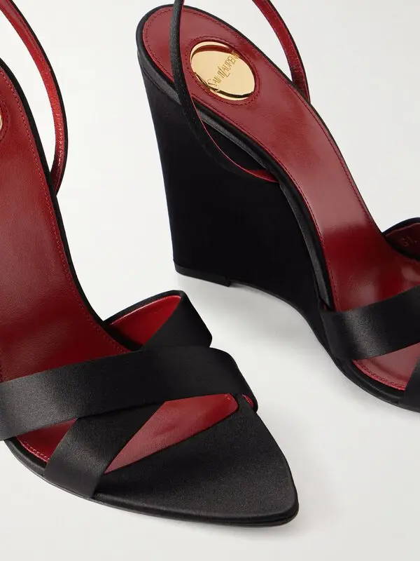 Saint Laurent Lydia Satin Wedge Sandals