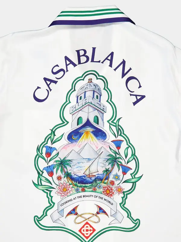 Casablanca White Hotel Emblem Silk Shirt