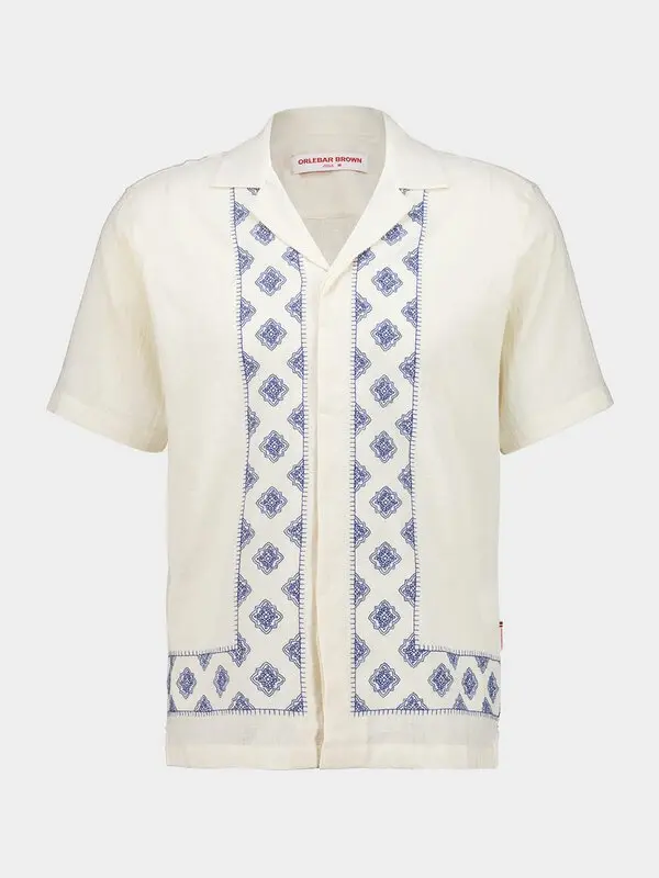 Orlebar Brown White And Maitan Embroidery Cotton Shirt - Blue