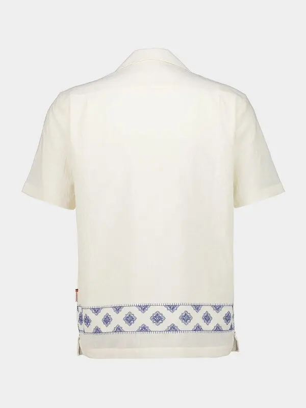 Orlebar Brown White And Maitan Embroidery Cotton Shirt - Blue