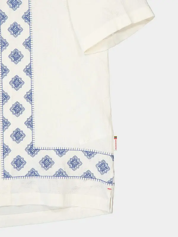Orlebar Brown White And Maitan Embroidery Cotton Shirt - Blue