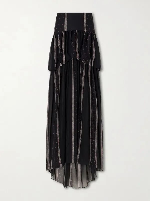 LIBEROWE Nina Striped Peplum Silk Maxi Skirt - Black