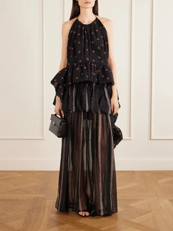 LIBEROWE Nina Striped Peplum Silk Maxi Skirt