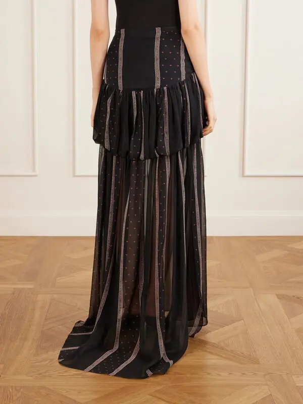 LIBEROWE Nina Striped Peplum Silk Maxi Skirt