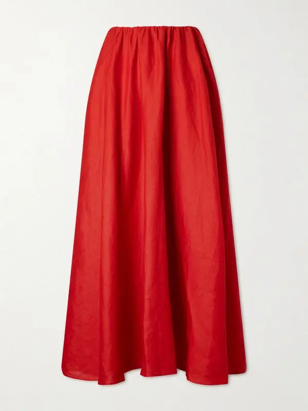 Staud Milano Linen Maxi Skirt - Red