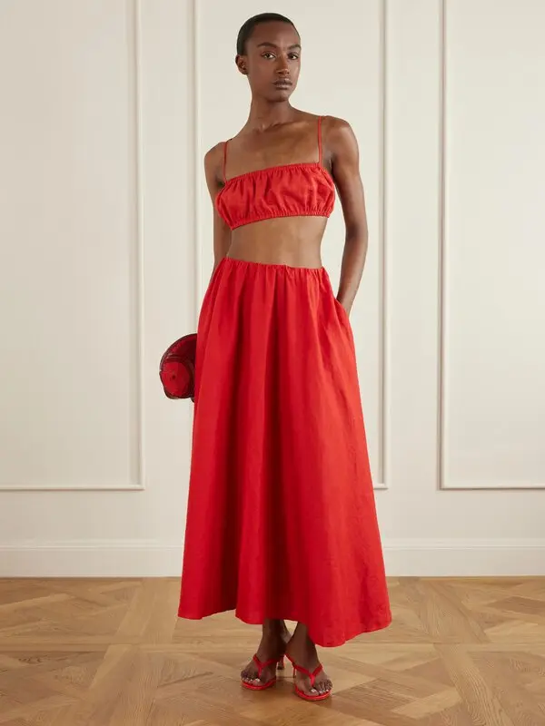 Staud Milano Linen Maxi Skirt - Red