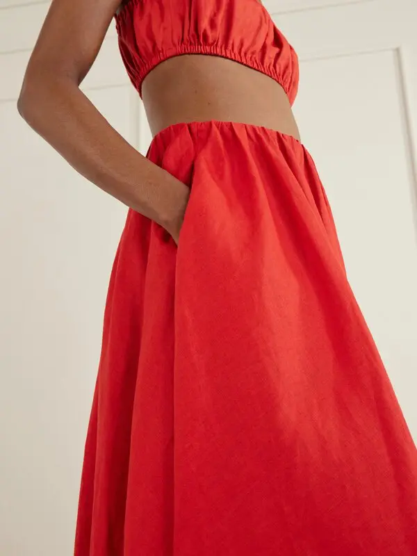 Staud Milano Linen Maxi Skirt - Red